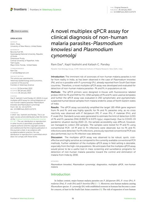 Pdf A Novel Multiplex Qpcr Assay For Clinical Diagnosis Of Non Human Malaria Parasites