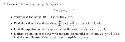 solved consider the curve given by the equation x 2 xy