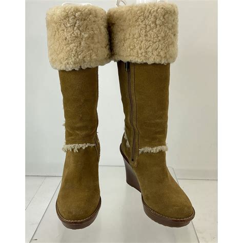 Ugg Ugg Aubrie Brown Suede Sheepskin Lined Zip Stacked Wedge Platform Tall Boots 7 Grailed