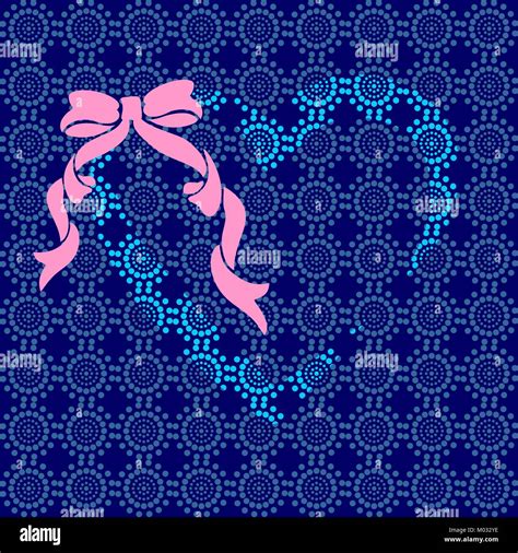 Blue Heart With A Pink Bow On A Dark Blue Background Stock Vector Image