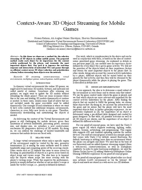 Context Aware 3d Object Streaming For Mobile Games Hesam Rahimi Ali Asghar Nazari Shirehjini