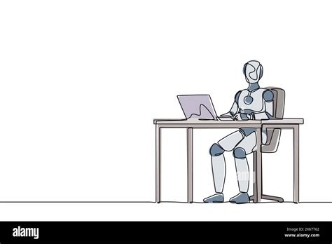 Single Continuous Line Drawing Robot Writing And Sitting In Front Of
