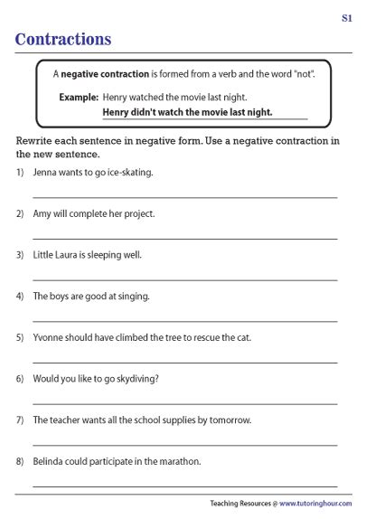 Free Contractions Worksheets And Printouts Worksheets Library
