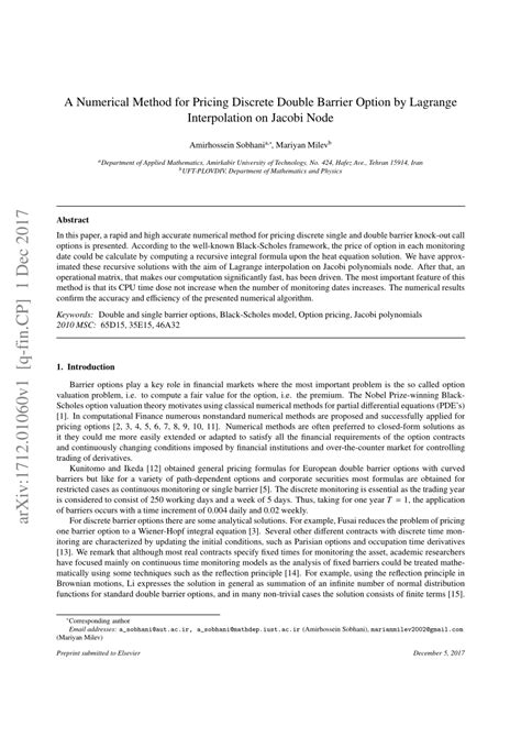 Pdf A Numerical Method For Pricing Discrete Double Barrier Option By