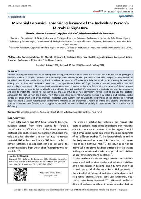 Pdf Microbial Forensics Forensic Relevance Of The Individual Person