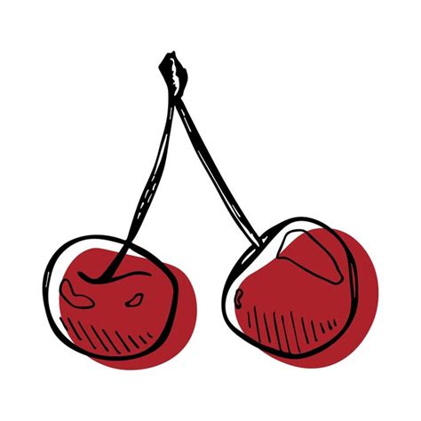 벡터 체리 클립 아트 손으로 그린 베리 아이콘 과일 그림 프리미엄 벡터