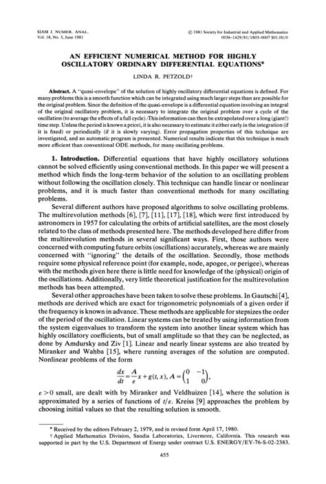 PDF An Efficient Numerical Method For Highly Oscillatory Ordinary Differential Equations