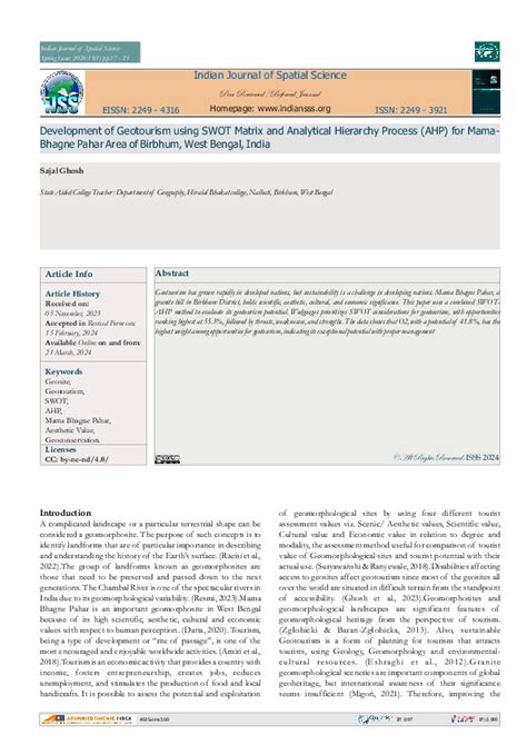 Pdf Development Of Geotourism Using Swot Matrix And Analytical Hierarchy Process Ahp For