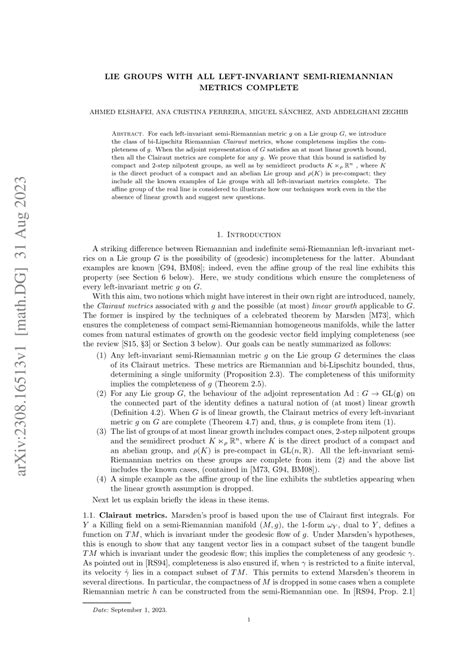 Pdf Lie Groups With All Left Invariant Semi Riemannian Metrics Complete