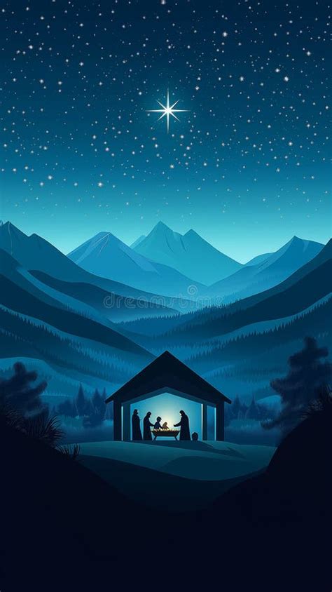 Noite Estrelada Em Bethlehem Nascimento De Jesus Christ Em Um Celeiro