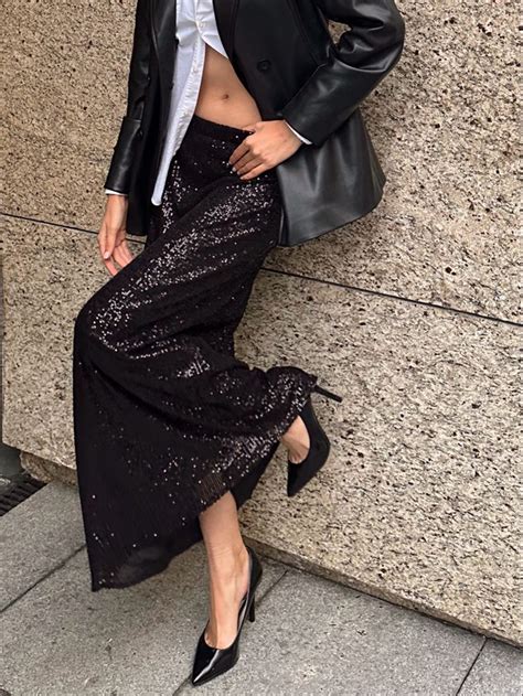 Стиль пайетки Черная юбка с пайетками Наряды Стильные наряды
