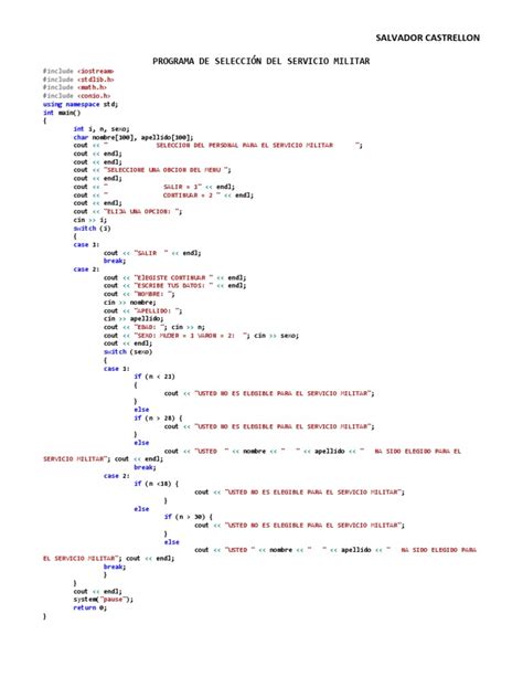 Programa Leng C Sobre Seleccion De Servicio Militar Pdf C Ciencias De La Computación