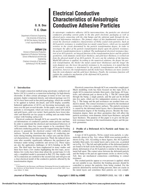 Pdf Electrical Conductive Characteristics Of Anisotropic Conductive Adhesive Particles