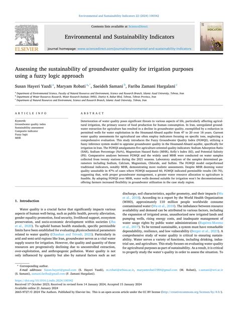 Pdf Assessing The Sustainability Of Groundwater Quality For Irrigation Purposes Using A Fuzzy