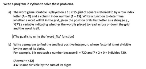 Solved Write A Program In Python To Solve These Problems A Chegg Com