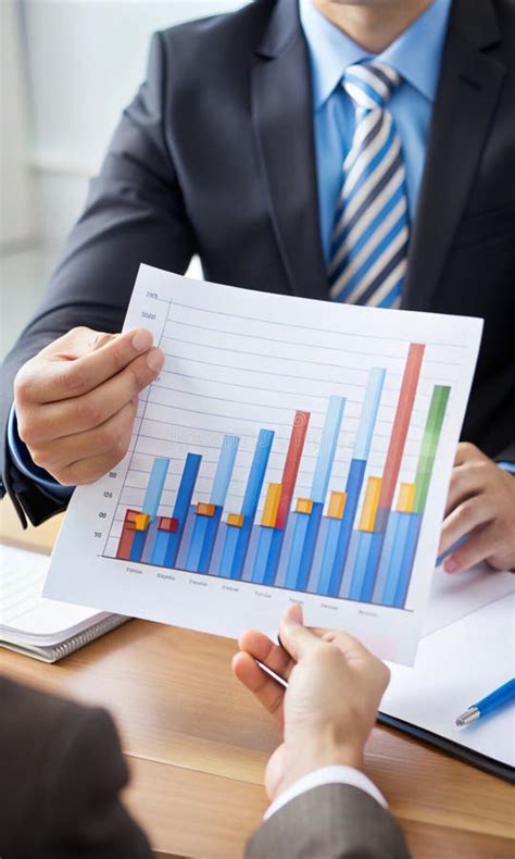 Close Up View Of Corporate Employees Reviewing Bar Graphs For Financial