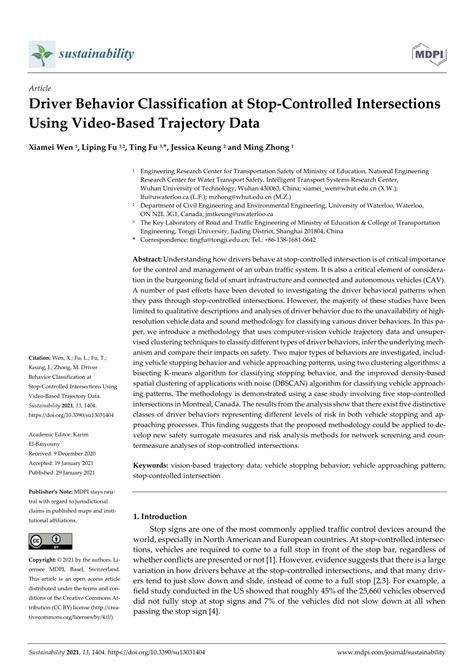 Pdf Driver Behavior Classification At Stop Controlled Intersections