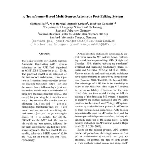 A Transformer Based Multi Source Automatic Post Editing System Acl