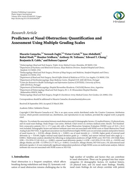 Solution Predictors Of Nasal Obstruction Quantification And Assessment