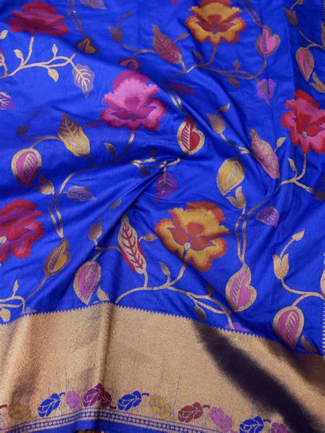 Nautical Blue Softy Banarasi Saree With Brocaded Floral Motif Exotic