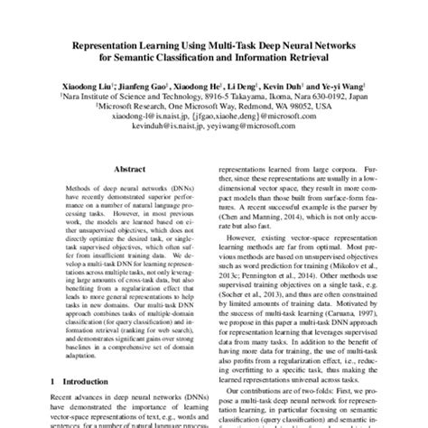 Representation Learning Using Multi Task Deep Neural Networks For Semantic Classification And