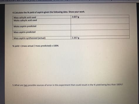 Solved Aspirin Synthesis Lab Report Questions Describe Chegg Com