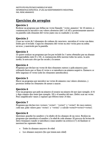 Ejercicios Arreglos Vectores Descargar Gratis Pdf Programación De Computadoras Ciencias De