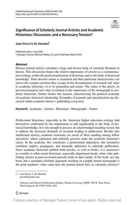 Significance Of Scholarly Journal Articles And Academic Historians
