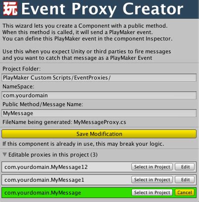 Unity Message To PlayMaker Event Component Proxy With A Creation Wizard