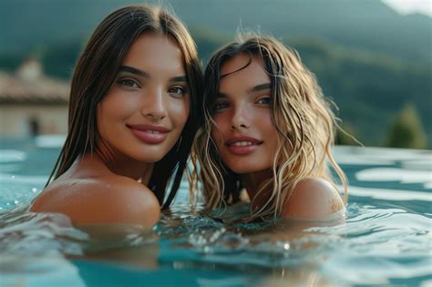 Premium Photo Two Smiling Models Create A Moment Of Feminine Bonding