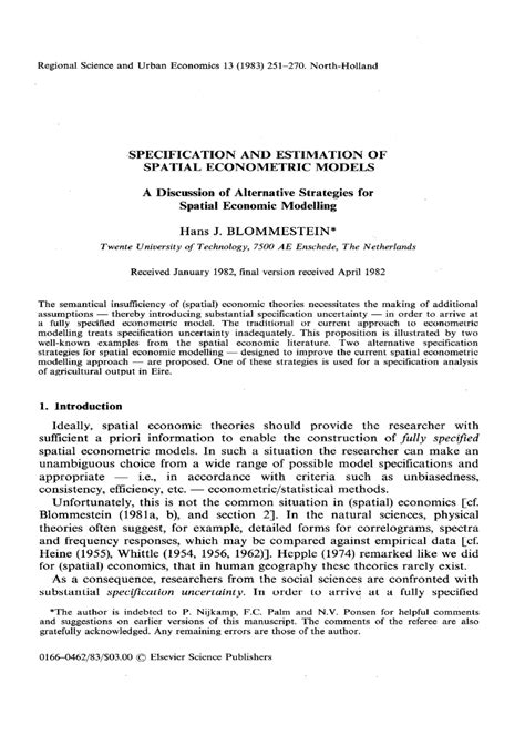 Pdf Specification And Estimation Of Spatial Econometric Models A Discussion Of Alternative