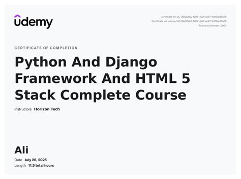 Udemy Course Completion Certificate Ali Hachem
