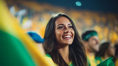 Premium Ai Image Brazilian Female Football Soccer Fans In A World Cup