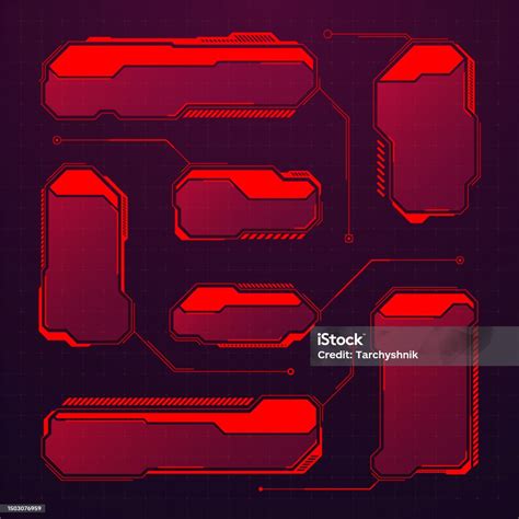 빨간색 미래형 Hud 또는 Ui 요소 공상 과학 사용자 인터페이스 텍스트 상자 설명선 경고 메시지 프레임 정보 상자 템플릿입니다 디지털 스타일의 현대적인 게임 인터페이스
