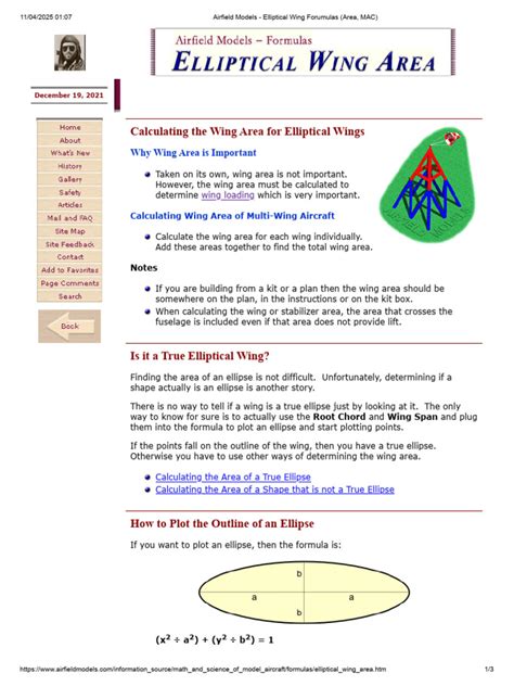 Airfield Models Elliptical Wing Forumulas Area Mac Pdf Area Ellipse