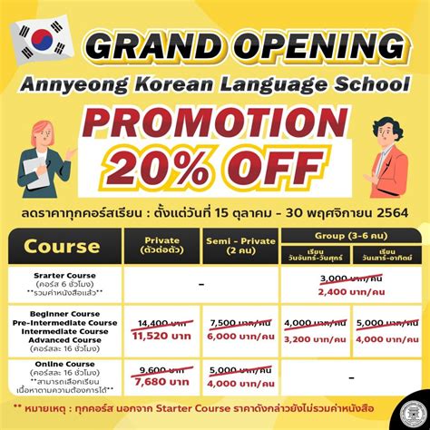 โรงเรียนสอนภาษาเกาหลีอันยอง โปรโมชั่นต้อนรับ Grand Opening ลดทุกคอร์ส