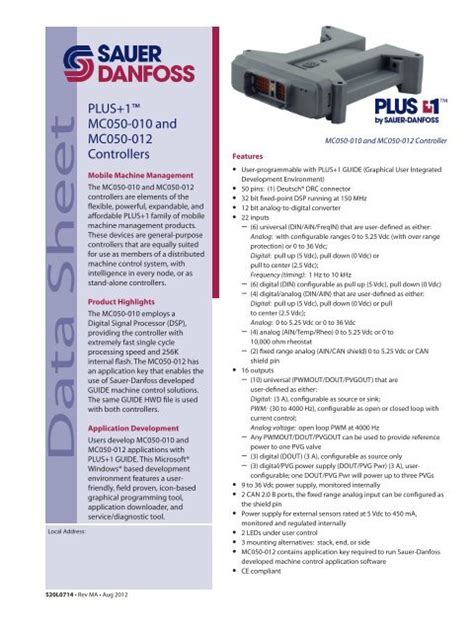 Plus1 Mc050 010 And Mc050 012 Controllers Sauer Danfoss