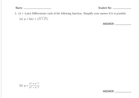 Solved Name Babe No 1 4 4 Pts Differentiate Each Chegg Com