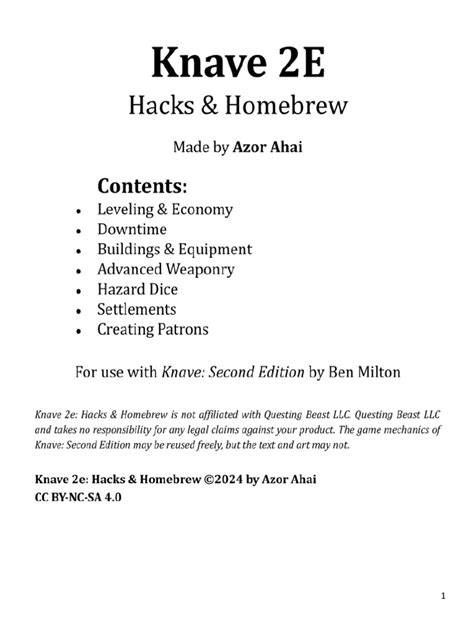 Knave 2e Hacks And Homebrew Pdf Cost Of Living
