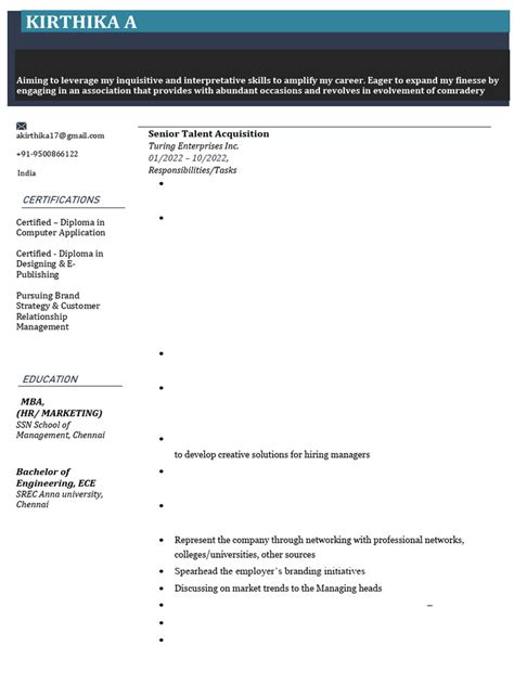 Kirthikas Resume Pdf Recruitment Computing