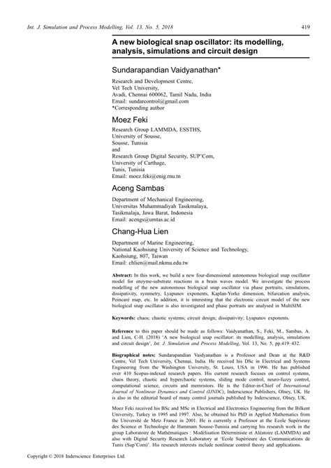 Pdf A New Biological Snap Oscillator Its Modelling Analysis Simulations And Circuit Design