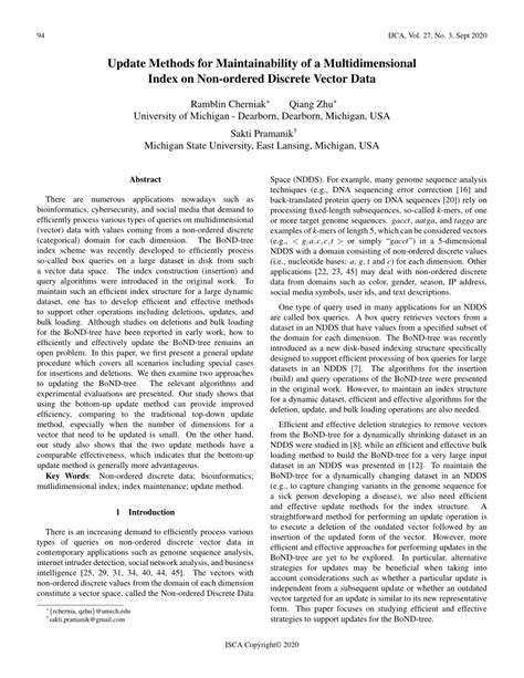 Pdf Update Methods For Maintainability Of A Multidimensional Index On Non Ordered Discrete