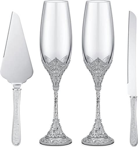 Didaey 4 Pieces Wedding Toasting Champagne Flutes And Cake Server Set 2 Crystal