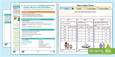 👉 Y5 Intervention Comparing And Ordering Decimals With 3d P