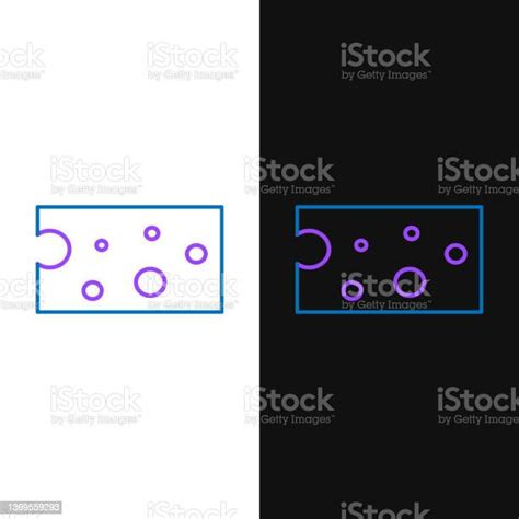 흰색과 검은 색 배경에 고립 된 녹색과 보라색 라인 치즈 아이콘 벡터 일러스트레이션 구멍에 대한 스톡 벡터 아트 및 기타 이미지 구멍 구멍이 많은 녹색 Istock