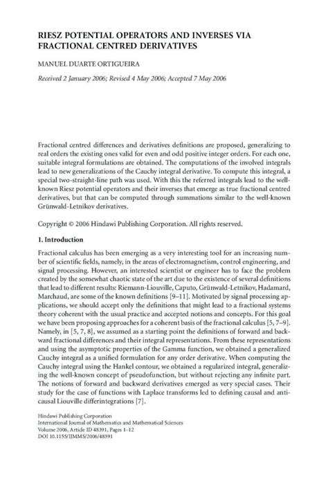 Pdf Riesz Potential Operators And Inverses Via Fractional Centred