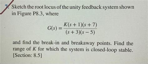 Solved Sketch The Root Locus Of The Unity Feedback System