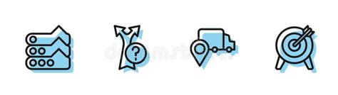 Set Line Delivery Tracking Graph Chart Diagram Arrow And Target Icon Vector Stock