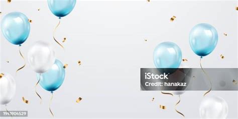 아름 답게 배열 된 파란색 풍선이 있는 축하 배경입니다 벡터 3d 일러스트 디자인 3차원 형태에 대한 스톡 벡터 아트 및 기타 이미지 3차원 형태 공휴일 금색