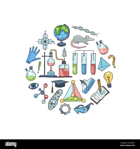 Vector Sketched Science Or Chemistry Elements In Form Of Circle